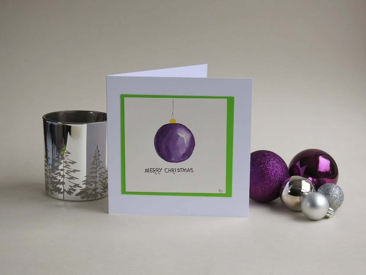 Christmas Bauble Card - purple - Scottish Island Gifts