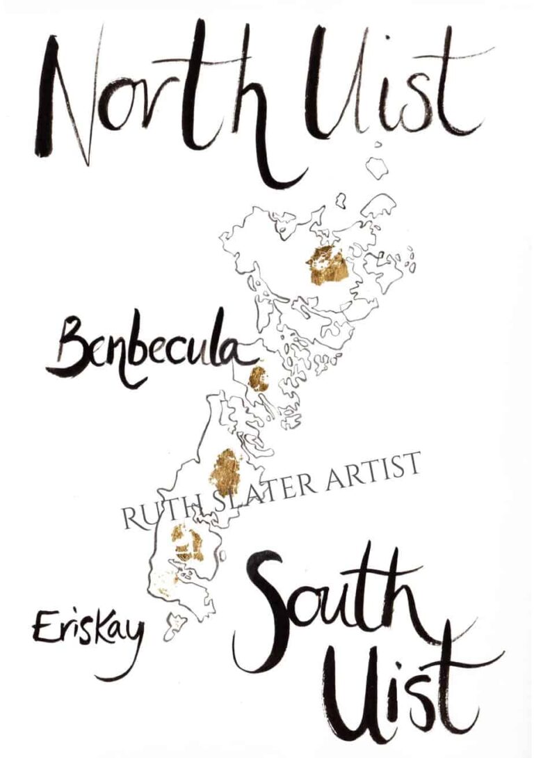 Uist Map Original with Gold Leaf - Scottish Island Gifts
