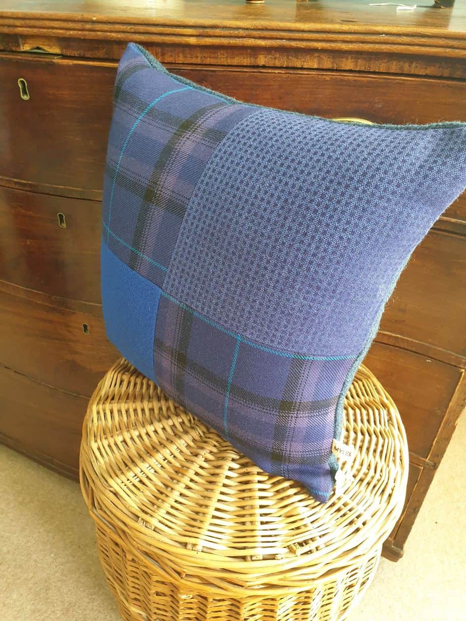 Blue Patchwork filled cushion 15" square Bute Fabrics - Scottish Island ...