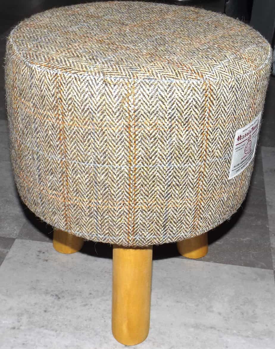 Small Round Footstool with Herringbone Check Harris Tweed - Scottish ...