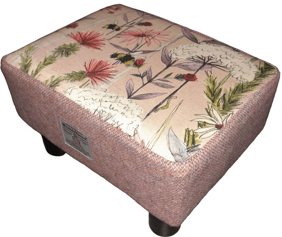 Rectangular Pink Harris Tweed and Voyage Hermoine Blush Bee Footstool ...