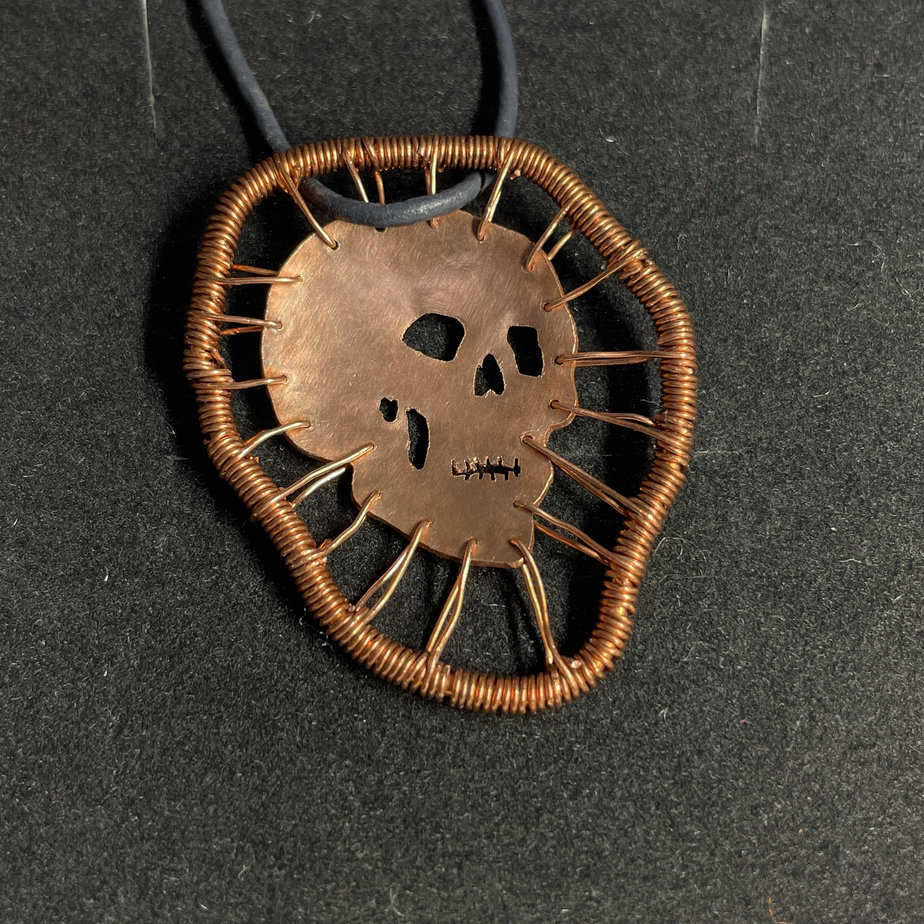 Copper 3D hammered finish Skull Pendant - Scottish Island Gifts