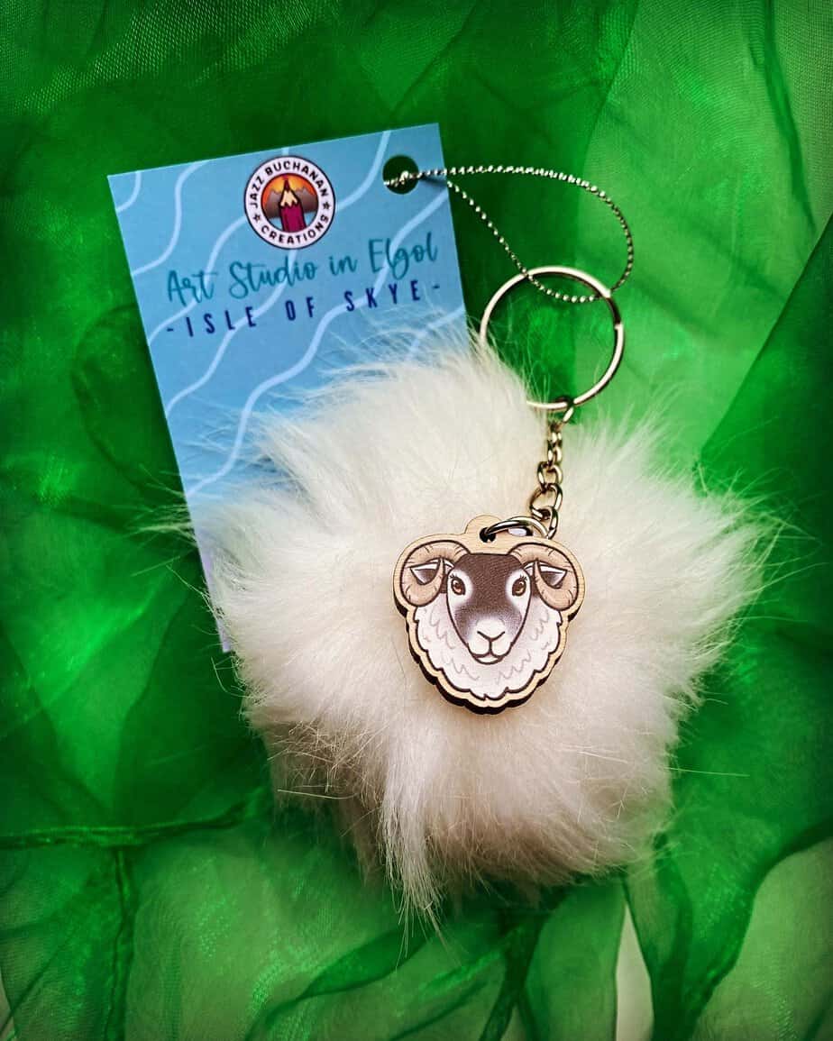 White Faux Fur Sheep Keyring - Scottish Island Gifts