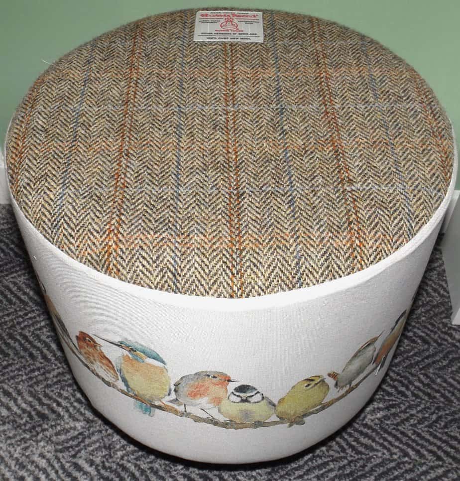 Herringbone Check Harris Tweed & Laura Ashley Garden Birds Pouffe ...