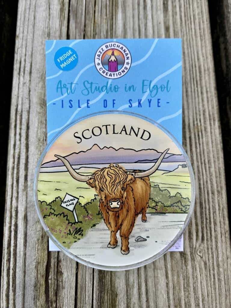 Scotland acrylic fridge magnet with Highland Cow - Scottish Island Gifts