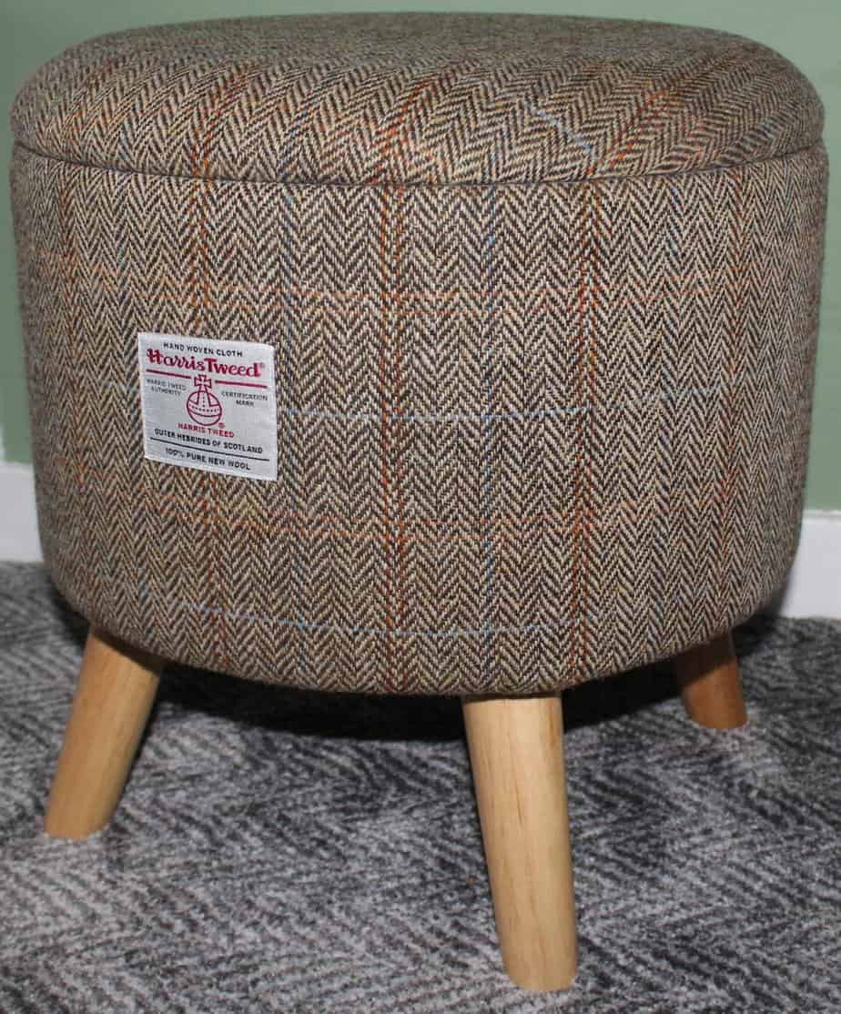 Large 40x40x40cm Storage Stool/Footstool Herringbone Check Harris Tweed ...