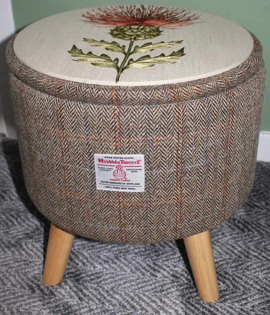 Large 40x40x40cm Storage Stool/Footstool Herringbone Check Harris Tweed ...