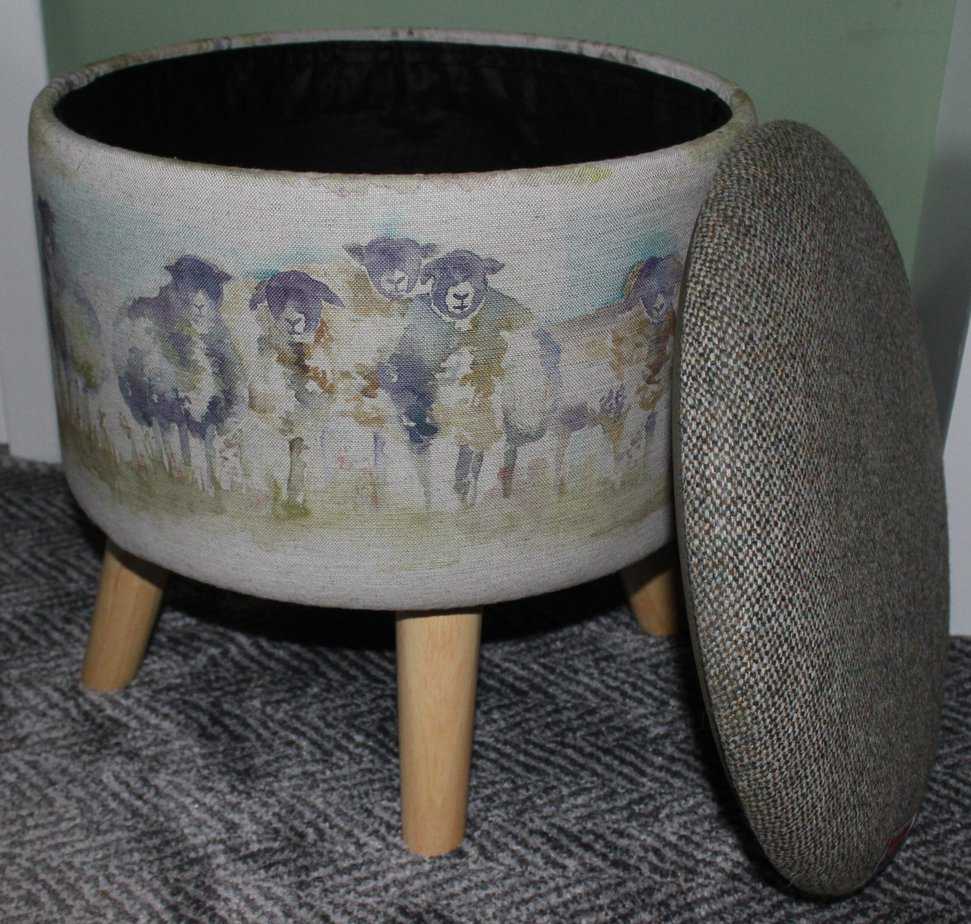 Large 40x40x40cm Storage Stool/Footstool. Barleycorn Harris Tweed ...