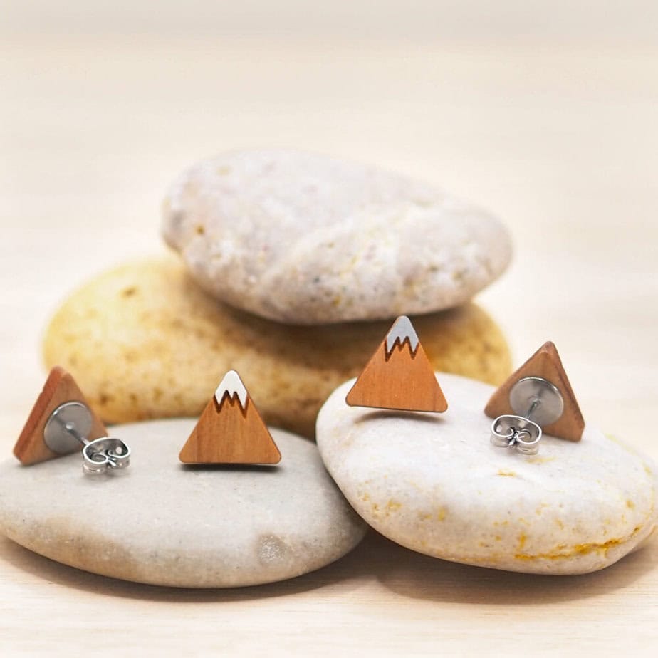 Mountain Wooden Stud Earrings - Scottish Island Gifts