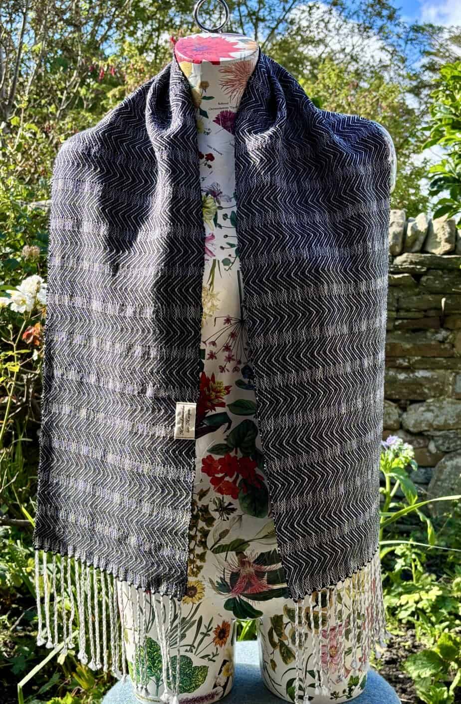 Handwoven Merino Scarf in Monochrome Chevrons - Scottish Island Gifts
