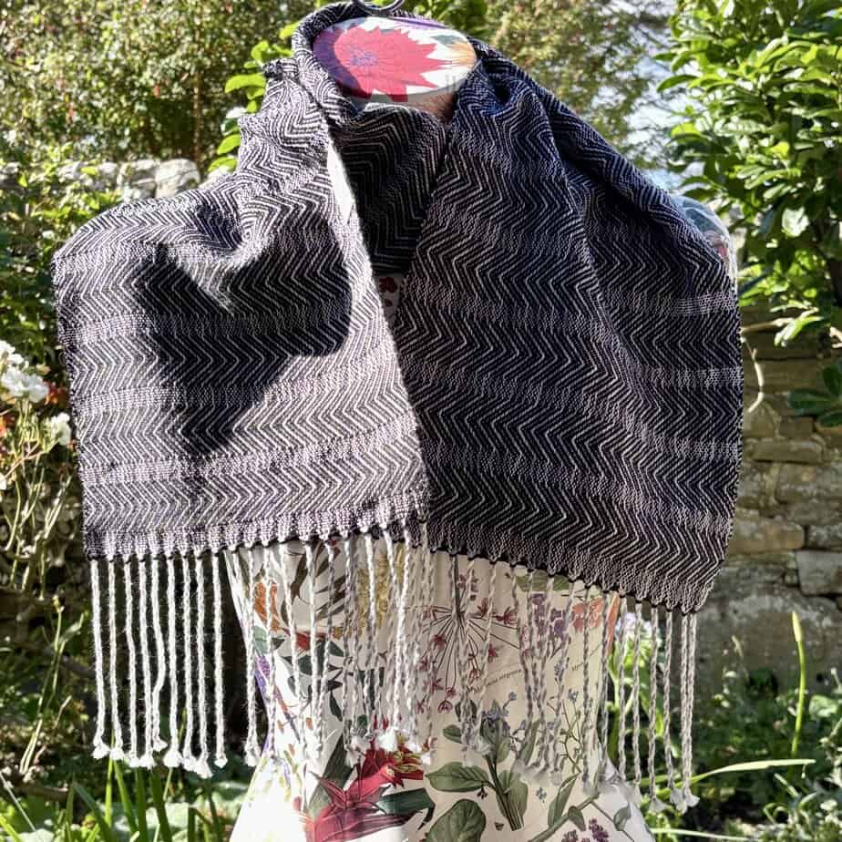Handwoven Merino Scarf in Monochrome Chevrons - Scottish Island Gifts